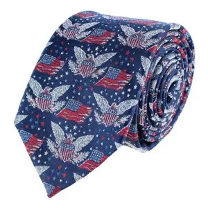 Trafalgar Legacy Soars Silk Bald Eagle & American Flag Neck Tie - Navy Blue
