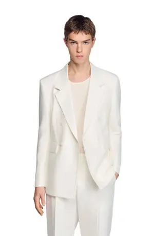 Sandro Double-breasted Linen Suit Jacket - White