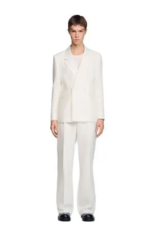Sandro Double-breasted Linen Suit Jacket