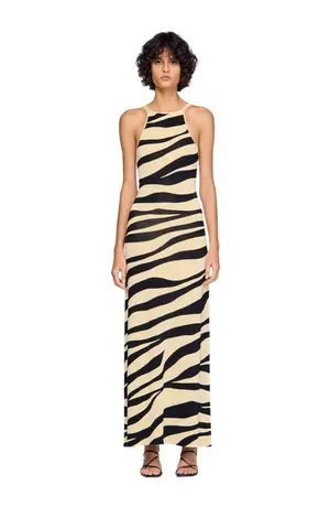 Sandro Zebra Print Knit Maxi Dress - Ecru/black