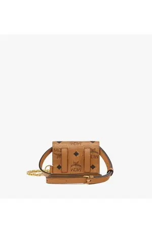 Mcm Visetos Monogram Airpods Pro Charm With Chain Strap - Cognac