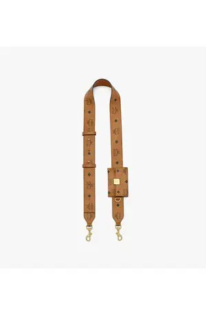 Mcm Aren Shoulder Strap With Pouch In Visetos Monogram - Cognac