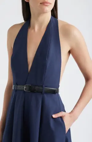 FREEMARKET Plunge Halter Neck Belted Midi Dress