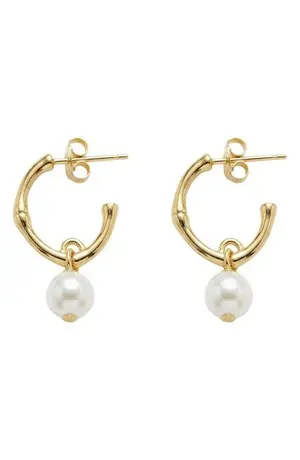 Argento Vivo 18k -plated Faux Pearl Drop Hoop Earrings