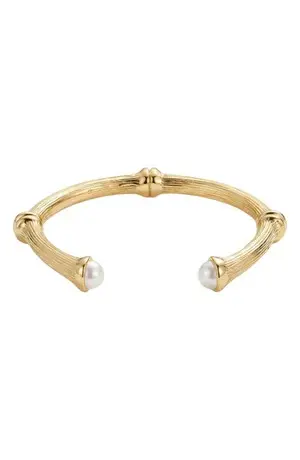 Argento Vivo Faux Pearl Bamboo Cuff Bracelet - Gold