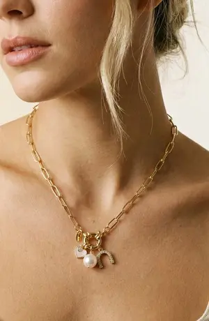 Argento Vivo 18k -plated Paperclip Charm Necklace With Faux Pearl And Crystal