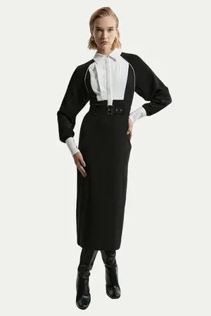 Karen Millen Petite Contrast Collar Midi Dress - Mono
