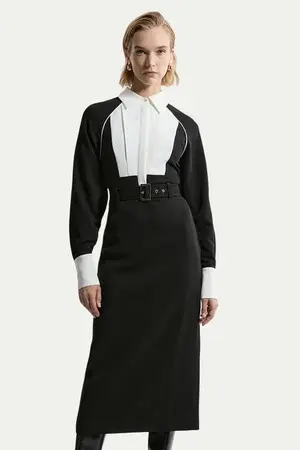 Karen Millen Petite Contrast Collar Midi Dress
