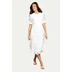 Coast Short Sleeve Lace Midi Dress - Ivory