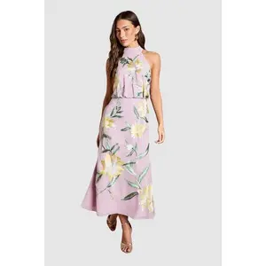 Coast Floral Embroidered High Neck Midi Dress - Lilac