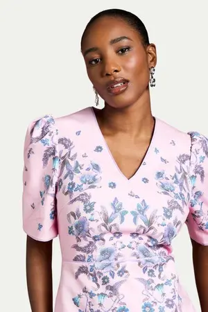 Coast Puff Sleeve Floral Cotton Pencil Dress