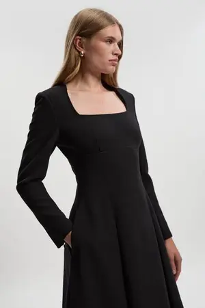 Karen Millen Sweetheart Neck Stretch Midi Dress - Black