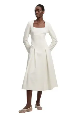 Karen Millen Sweetheart Neck Stretch Midi Dress - Ivory