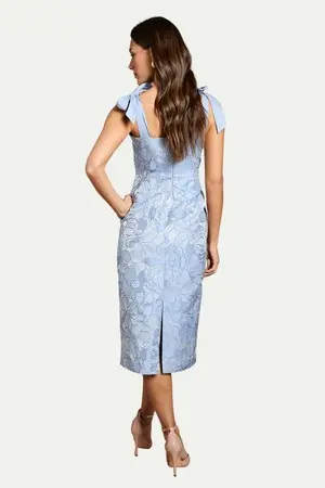 Coast Jacquard Button Detail Pencil Dress - Blue