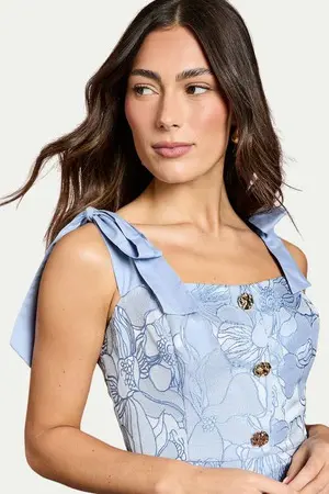 Coast Jacquard Button Detail Pencil Dress - Blue