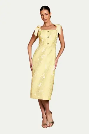 Coast Jacquard Button Detail Pencil Dress - Lemon
