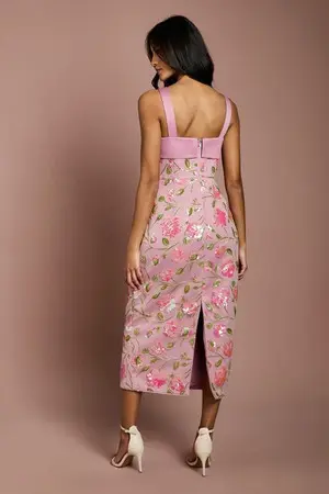 Coast Petite Sequin Floral Square Neck Pencil Dress