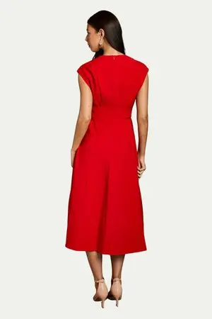 Coast Belted Crepe Midi Dress - Flame Red
