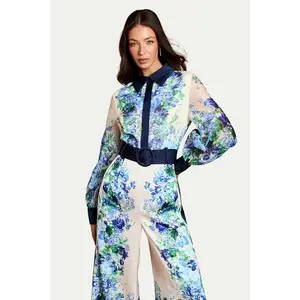 Coast Long Sleeve Floral Print Wide Leg Jumpsuit - Ivory