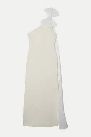 Karen Millen One-shoulder Bow Cape Detail Maxi Dress - Ivory