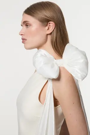 Karen Millen One-shoulder Bow Cape Detail Maxi Dress - Ivory
