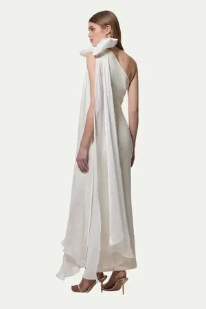 Karen Millen One-shoulder Bow Cape Detail Maxi Dress - Ivory