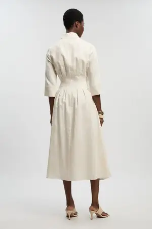 Karen Millen Tailored Linen Darted Waist Midi Dress - Ivory