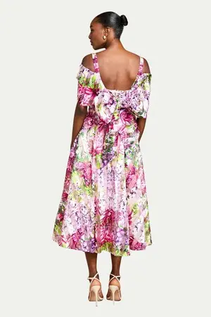 Coast Organza Bardot Midi Dress With Puff Sleeves