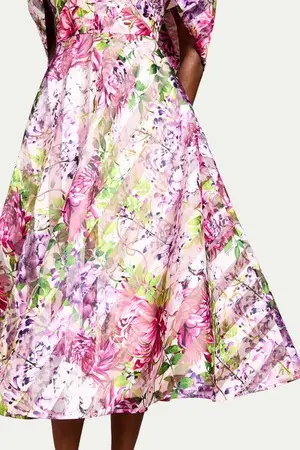 Coast Organza Bardot Midi Dress With Puff Sleeves
