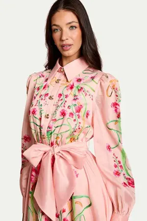 Coast Border Print Organza Shirt Dress - Blush
