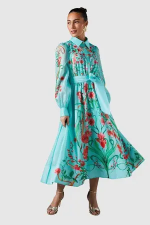 Coast Border Print Organza Shirt Dress - Mint