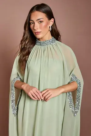 Coast Chiffon Cape Sequin Maxi Dress - Sage