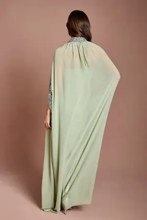 Coast Chiffon Cape Sequin Maxi Dress - Sage