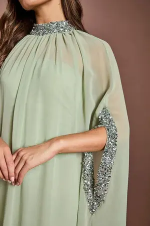 Coast Chiffon Cape Sequin Maxi Dress - Sage