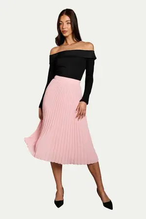Coast Pleated Georgette Midi Skirt - Light Pink