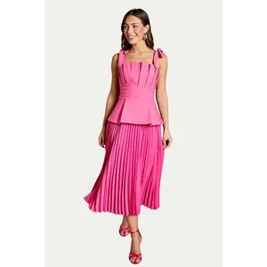 Coast Bow Shoulder Peplum Midi Dress - Pink