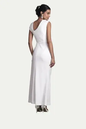 Coast Asymmetrical Neckline Bow Detail Crepe Gown