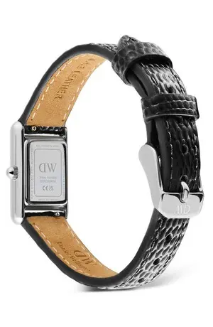 DANIEL WELLINGTON Rectangular Leather Strap Watch - Silver-tone/black