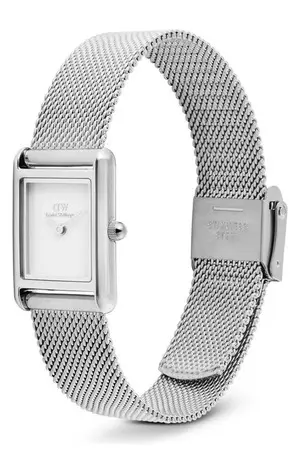 DANIEL WELLINGTON Bound Mini Tank Mesh Strap Watch - Silverone