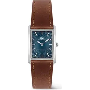 DANIEL WELLINGTON Rectangular Tank Leather Strap Watch - Silver-tone