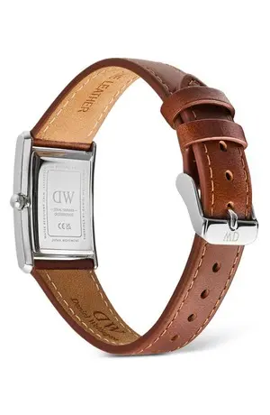 DANIEL WELLINGTON Rectangular Tank Leather Strap Watch - Silver-tone