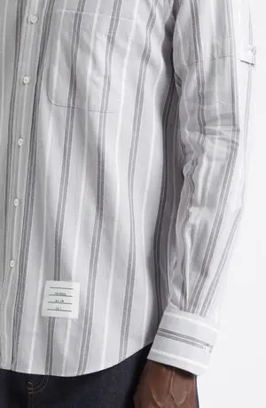 Thom Browne Straight Fit Stripe Cotton Button-down Shirt