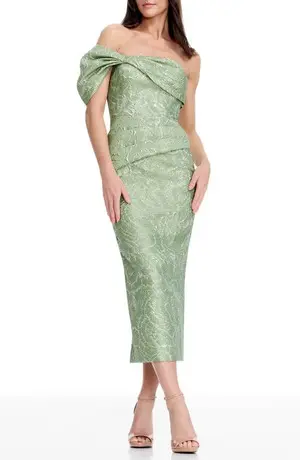 Dress The Population Cyprus Metallic Floral Jacquard Sheath Dress - Sage
