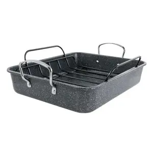 KENMORE 16.5 Inch Large Carbon Steel Roaster With Rack - Grey