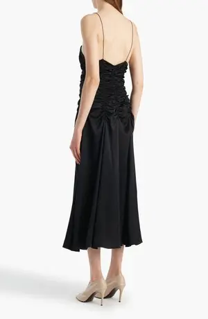 Khaite Raina Ruched Silk Midi Slipdress - Black