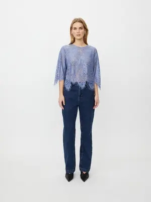 MASAI COPENHAGEN Mabeldora Lace Top With Scalloped Edges And 3/4 Sleeves