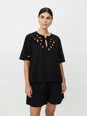 MASAI COPENHAGEN Madyselle Cutwork Detail Blouse - Black