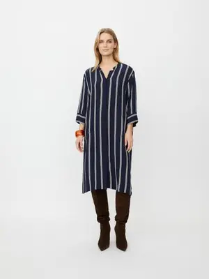 MASAI COPENHAGEN Striped V-neck Midi Dress - Navy Blazer