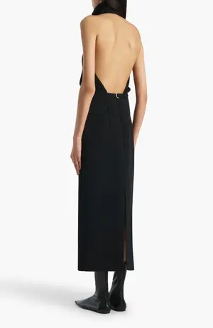 Khaite Roxanne Funnel Neck Double Face Crepe Halter Dress - Black