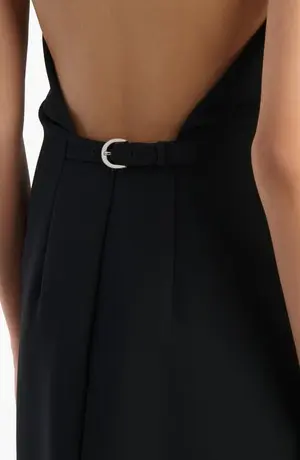 Khaite Roxanne Funnel Neck Double Face Crepe Halter Dress - Black